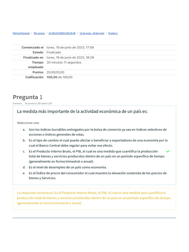 Resultados de Prueba de Economía 100% | PDF | Finanzas y dinero