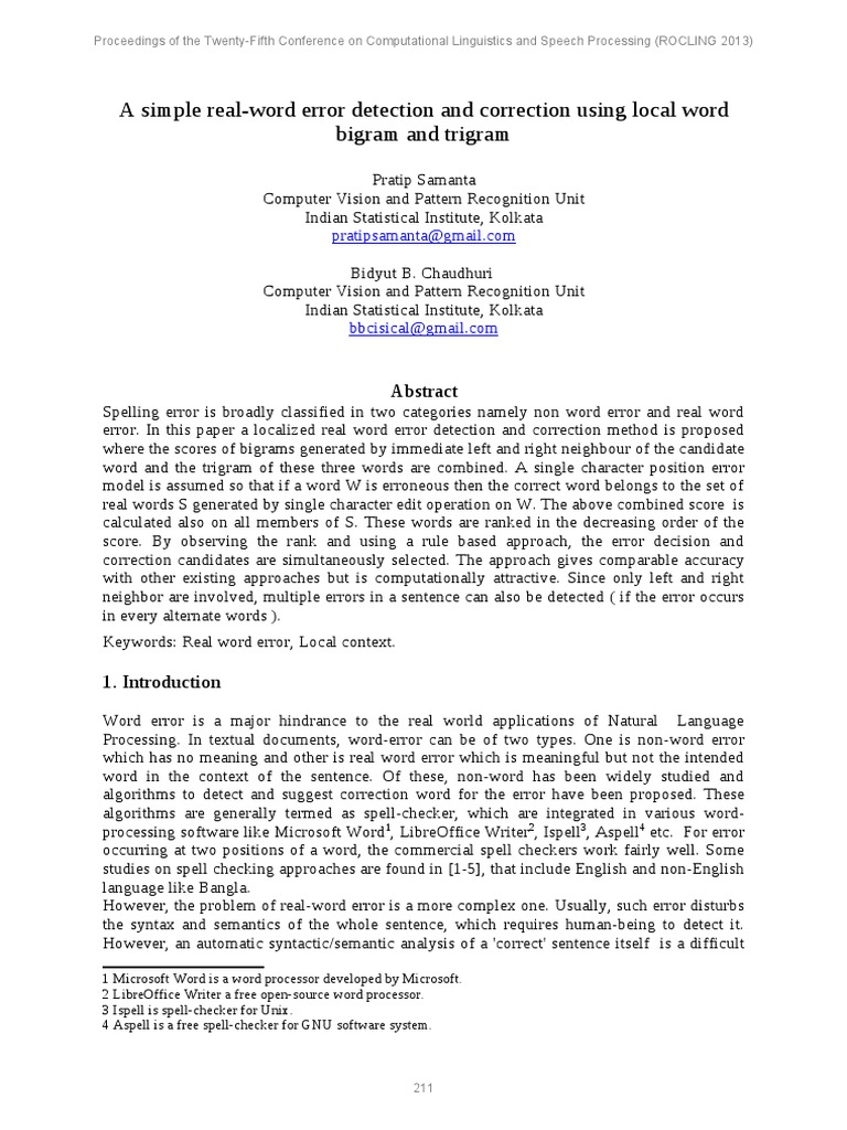 A Simple Real Word Error Detection And Correction Using Local Word Pdf