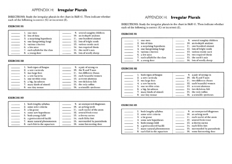 Appendix H Irregular Plural | PDF