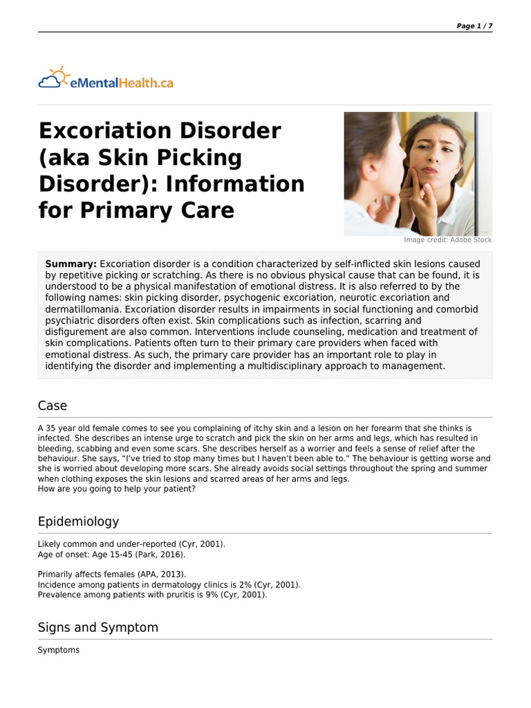 Excoriation Disorder Aka Skin Picking Disorder Information For Primary ...