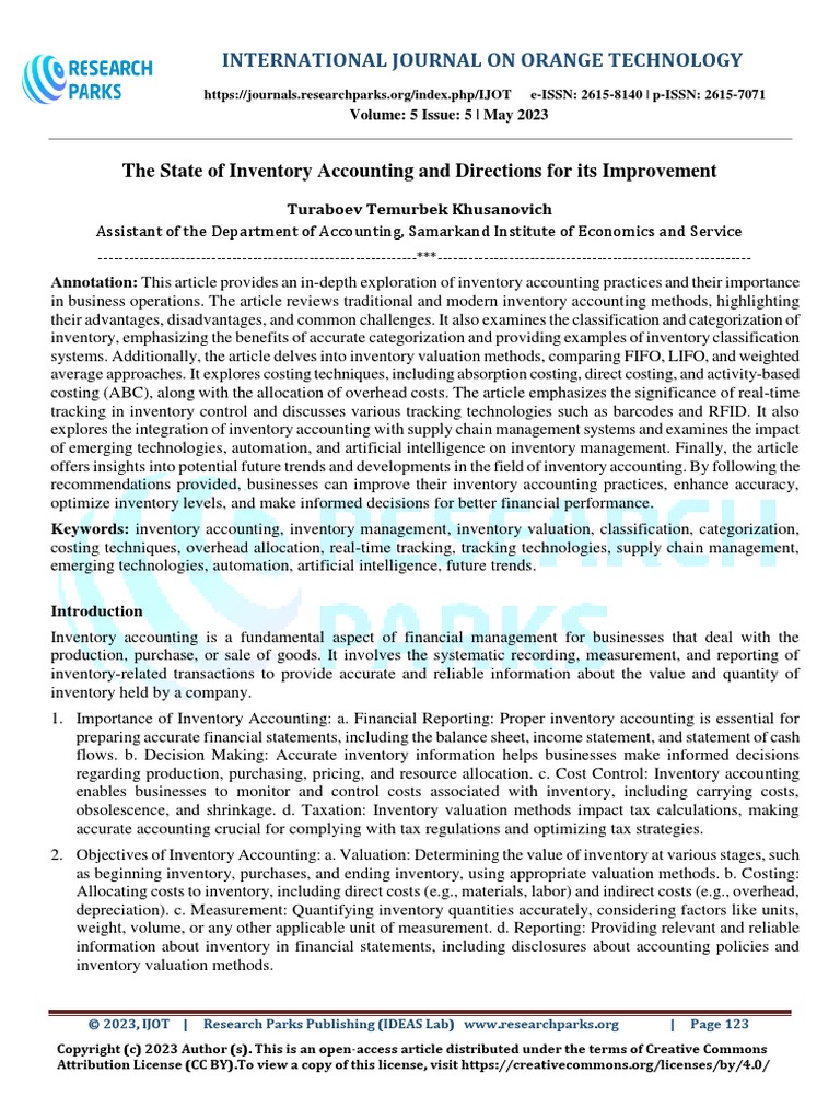 The State of Inventory Accounting and Directions For Its Improvement ...