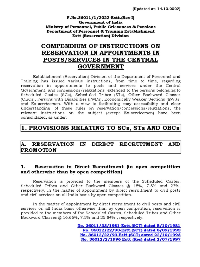 Compendium of Instructions On Reservation in AppointmentsSUBSi | PDF ...