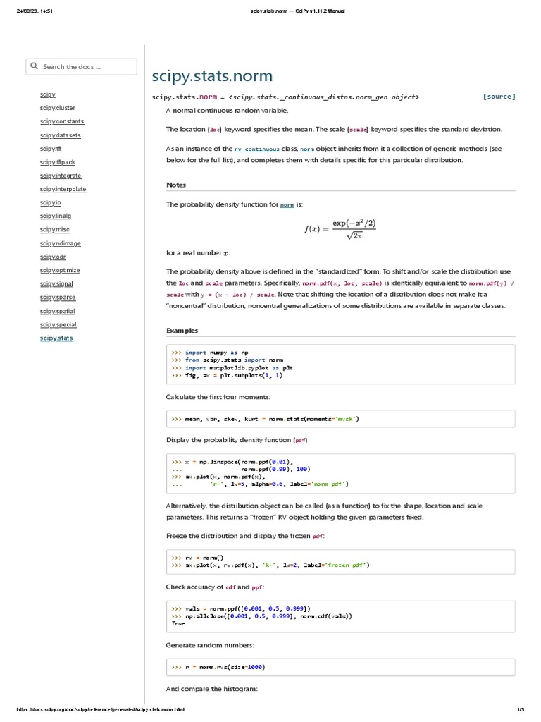 Scipy - Stats.norm - SciPy v1.11.2 Manual | PDF | Probability Density Function | Median