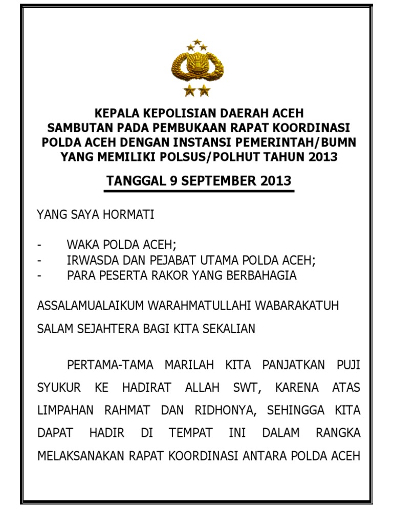 Sambutan Pembukaan Rakor 2013 | PDF