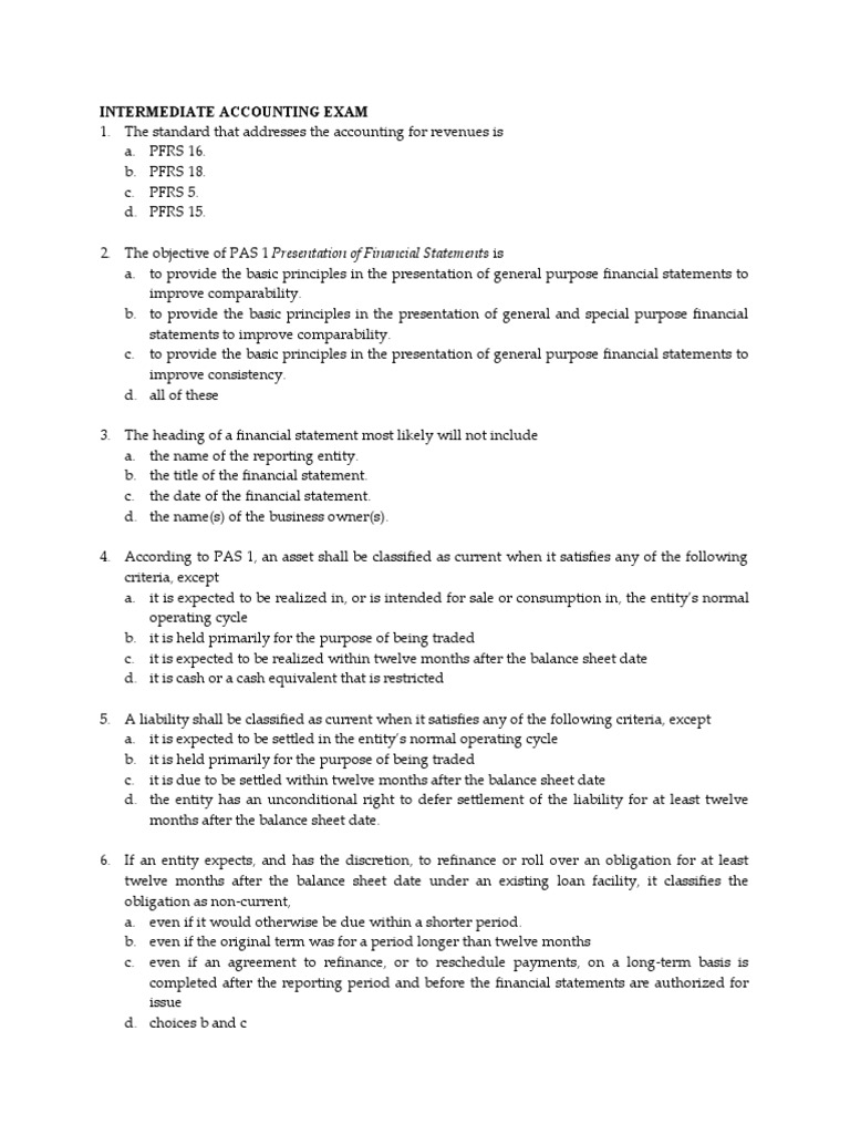 Intermediate Accounting Exam Guide | PDF | Going Concern | Expense