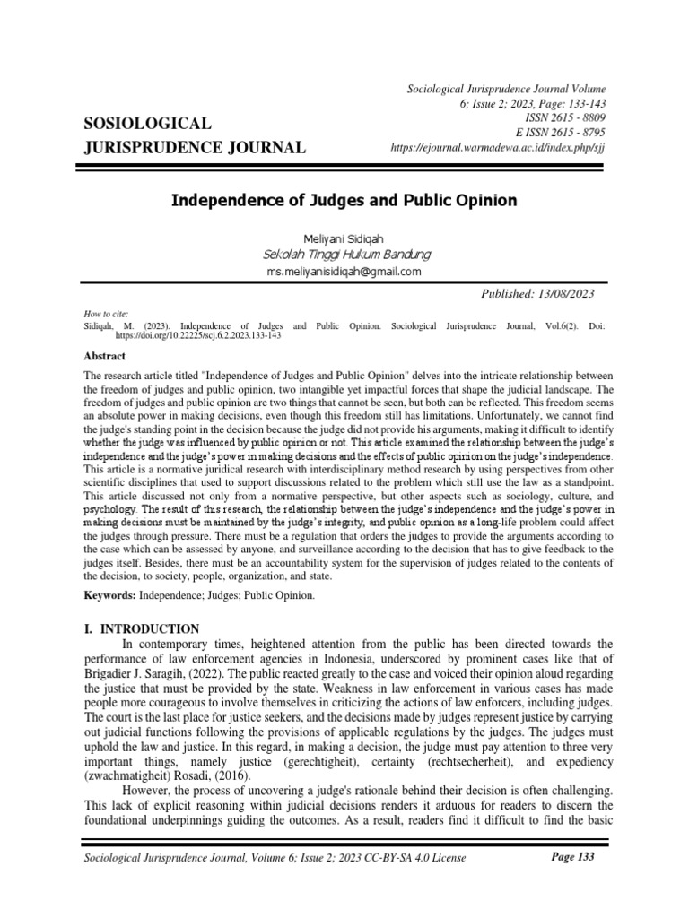 Independence of Judges and Public Opinion | PDF