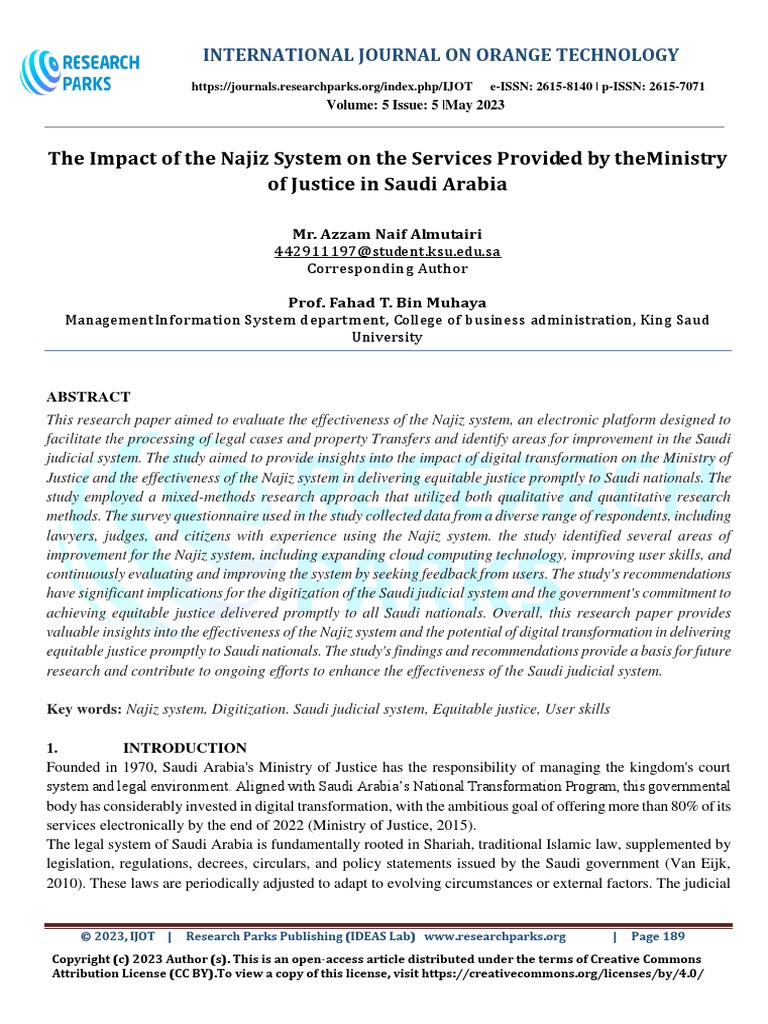The Impact of the Najiz System on the Services Provided by the Ministry ...