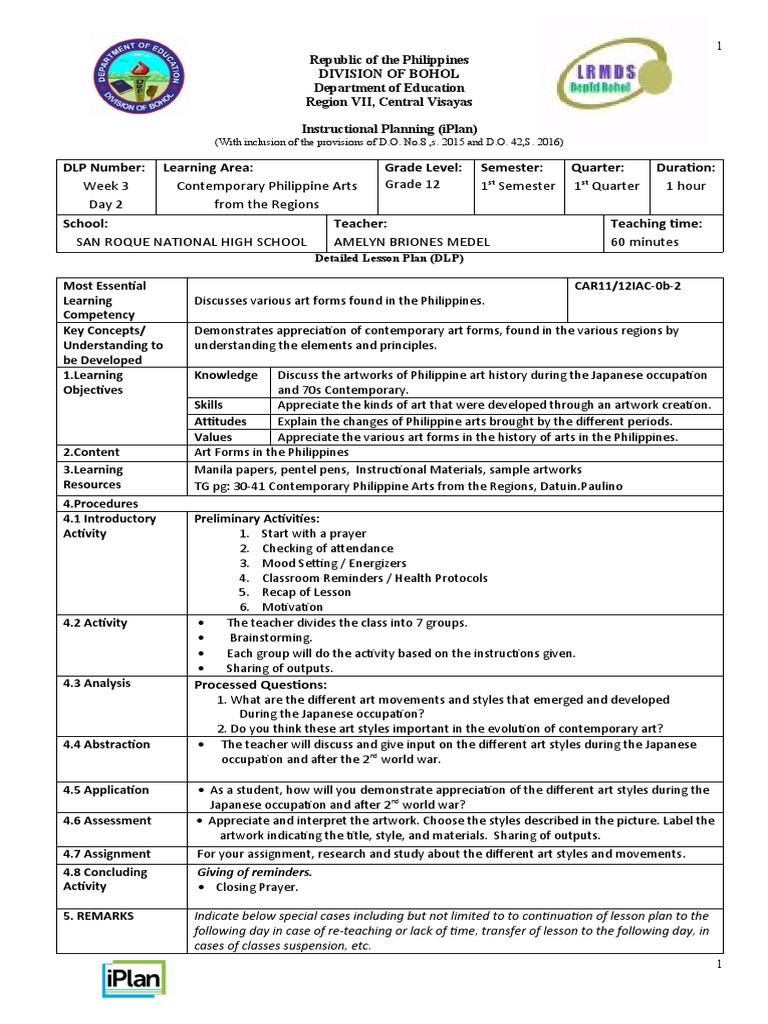 Contemporary Arts | PDF | Lesson Plan | Learning