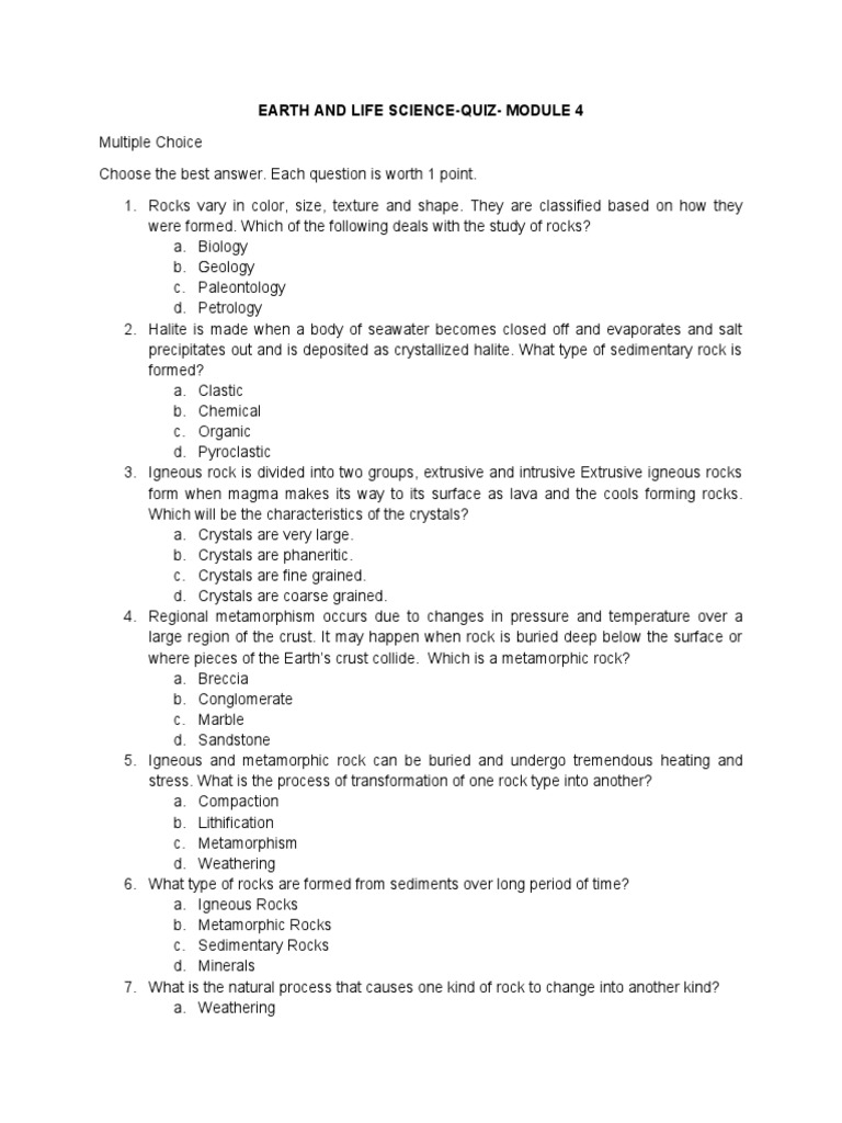 Q1 - Quiz - Module 4 | PDF | Rock (Geology) | Igneous Rock