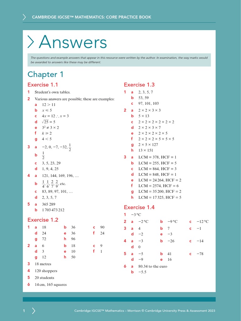 Igcse Maths 3ed Core Practice Book Answers Pdf