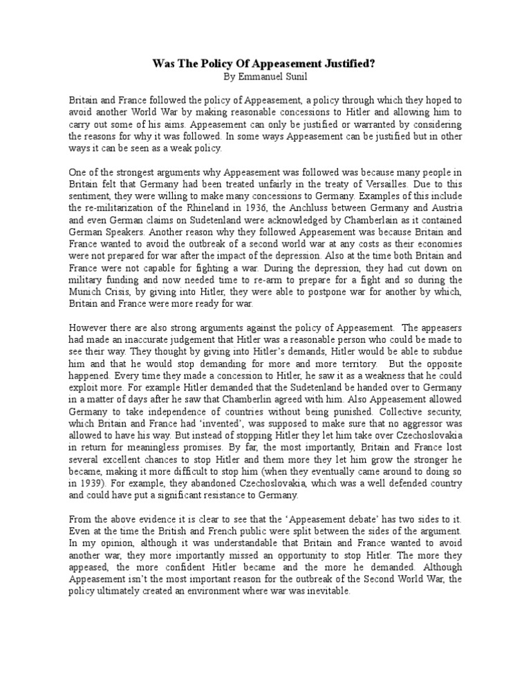 Was The Policy of Appeasement Justified? | PDF | Adolf Hitler | Global ...