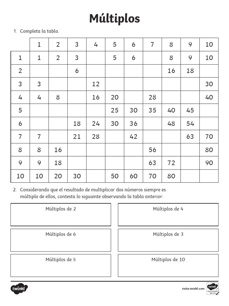 Ficha de actividad Tabla para completar múltiplos | PDF