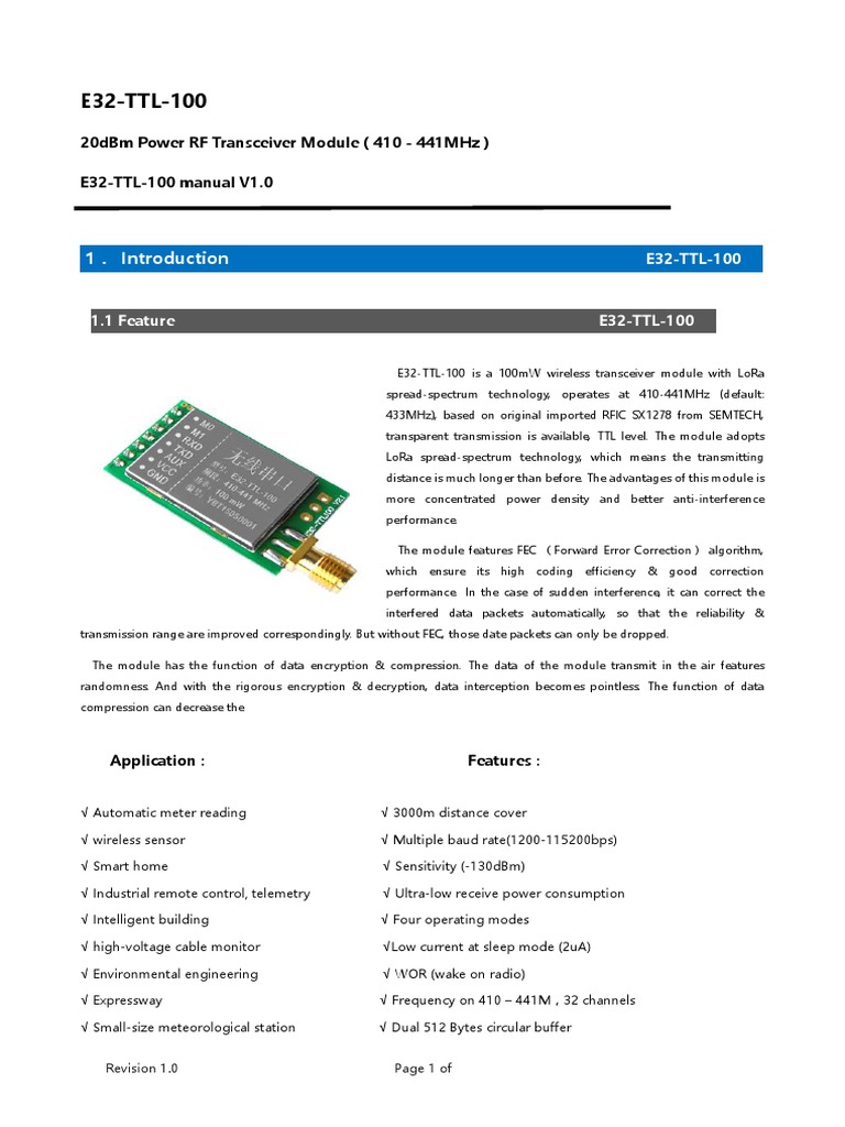 E32-TTL-100 Manual - V1.0 | PDF