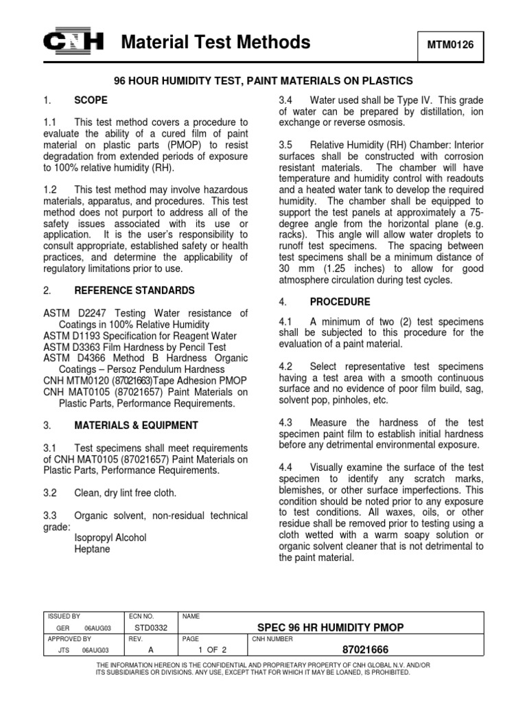 MTM0126 - 96 Hour Humidity Test, Paint Materials On Plastics | PDF ...