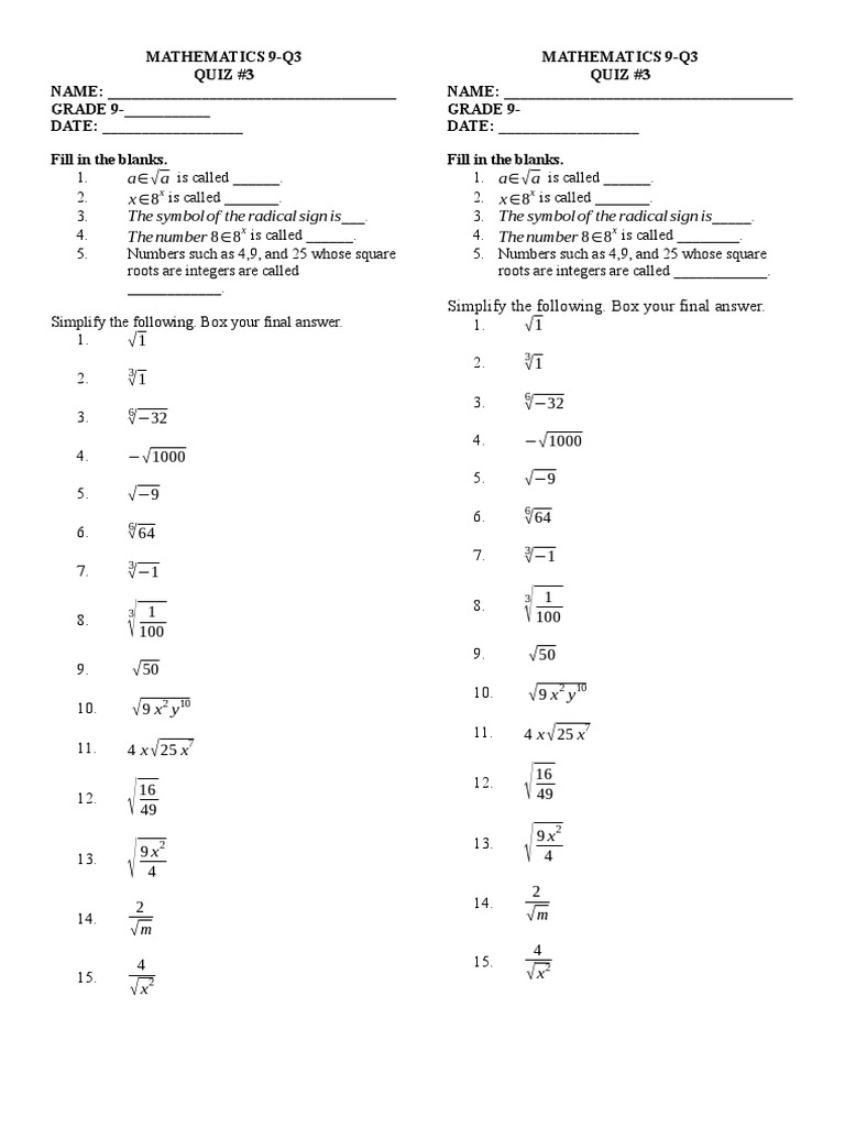 Quiz - Radicals | Download Free PDF | Square Root | Mathematical Analysis