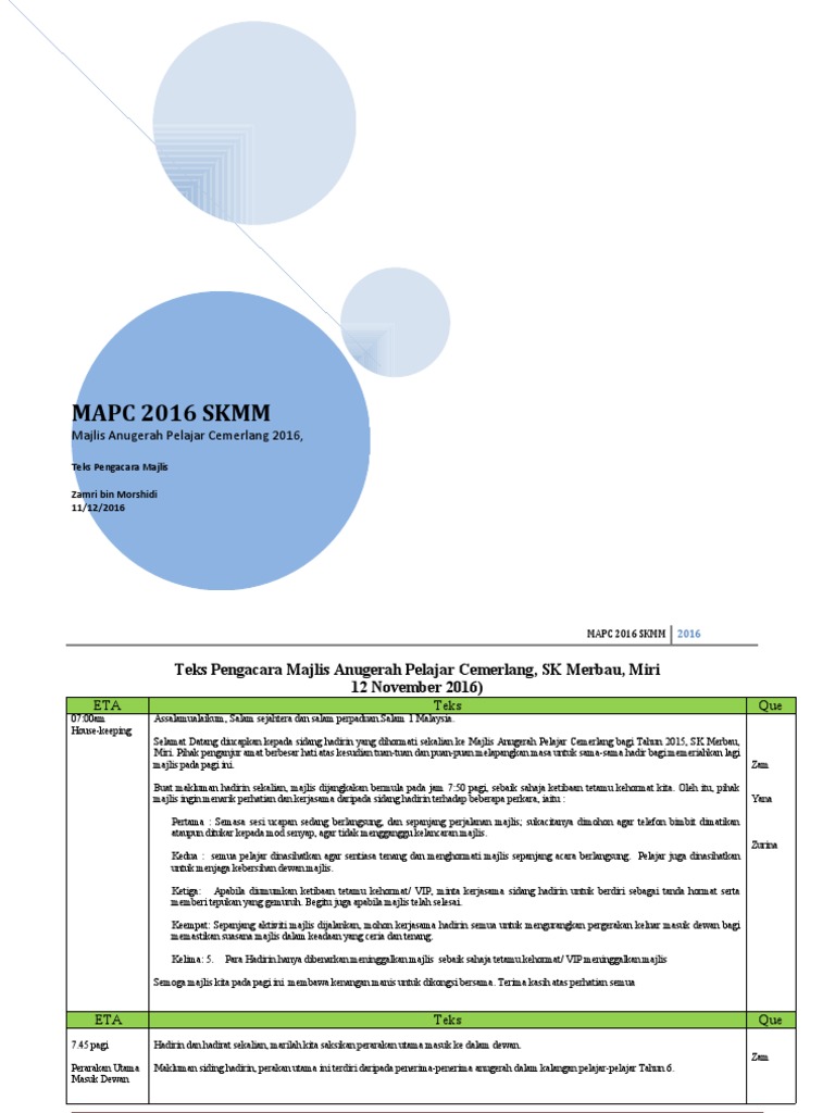 Teks Pengacara Majlis MAPC 2016 | PDF