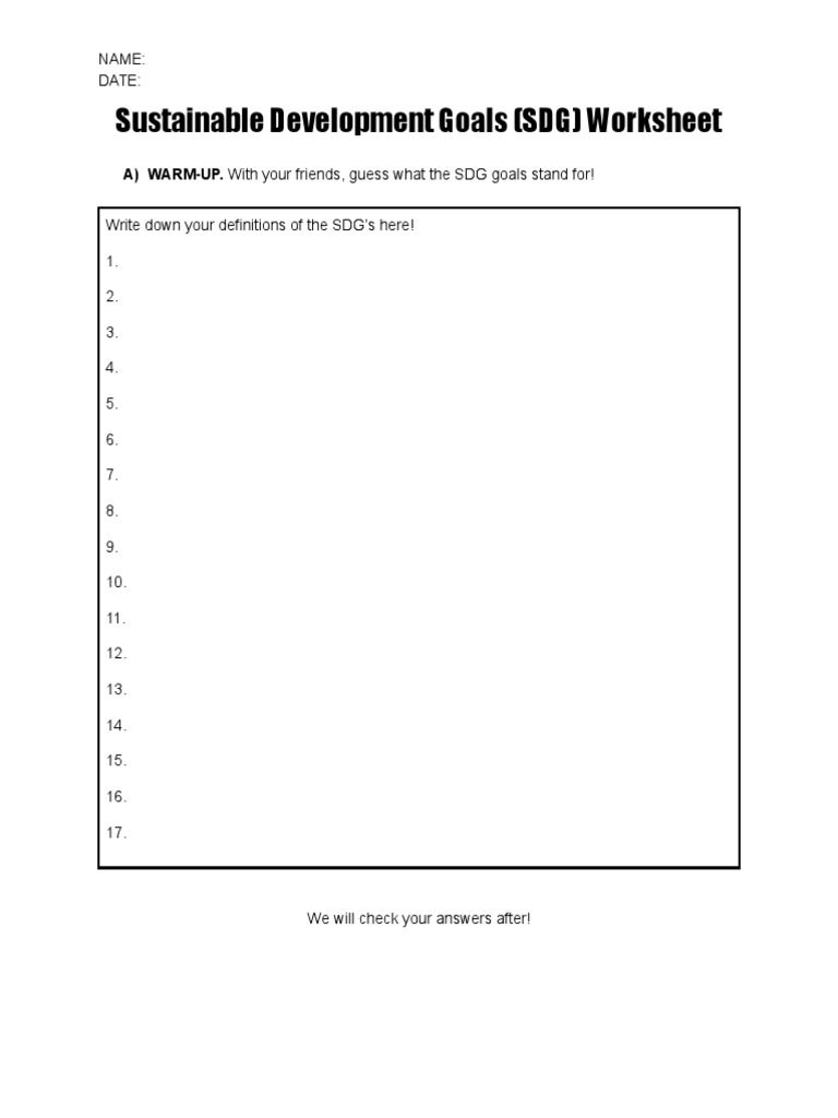 SDG worksheet | PDF
