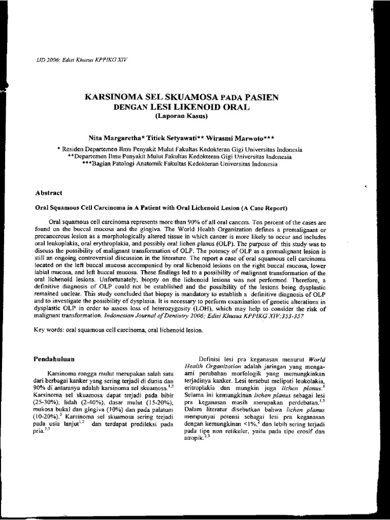KARSINOMA SEL SKUAMOSA PADA PASIEN DENGAN LESI LIKENOID ORAL (Laporan ...