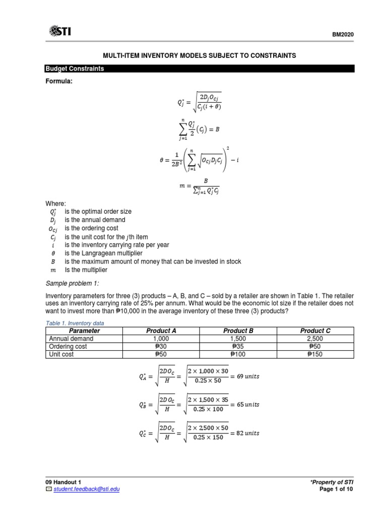 Inventory Models Subject To Constraints | PDF