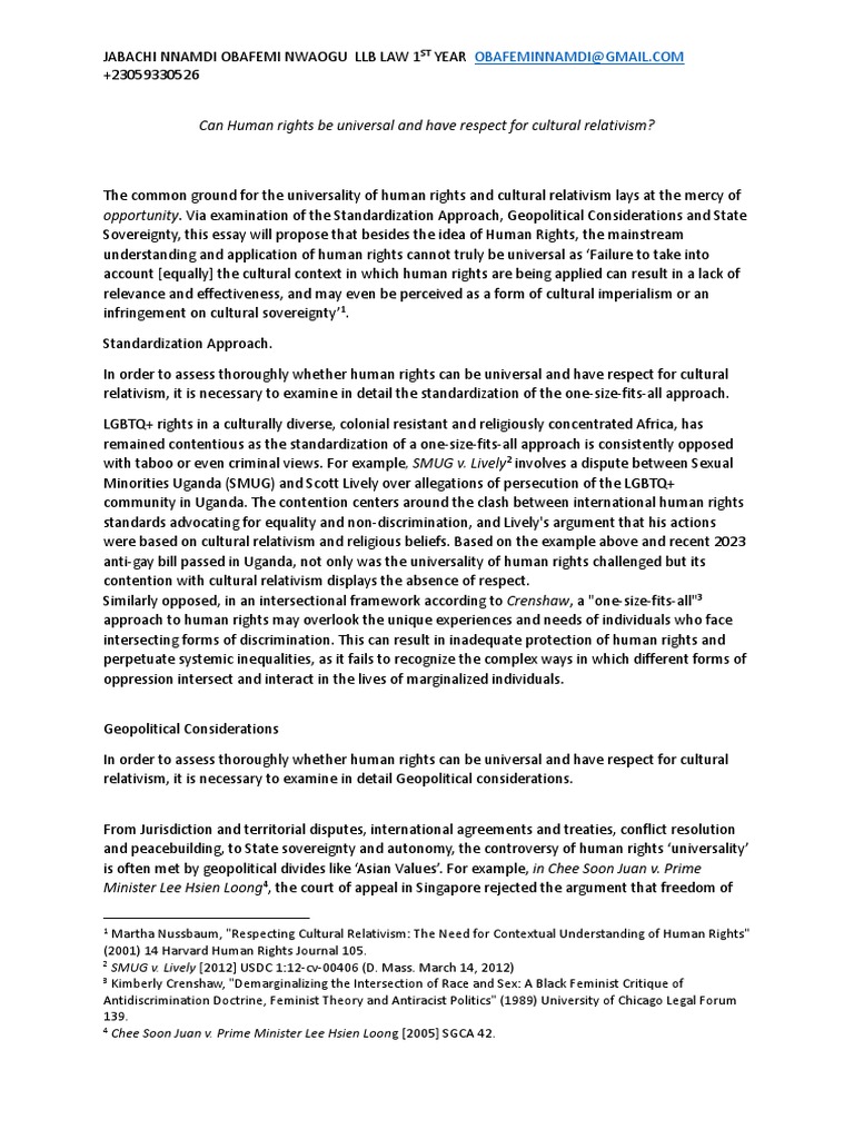 Can Human Rights be Universal and have respect for cultural relativism ...