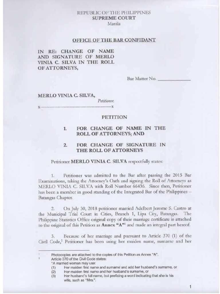 In Re Change of Name and Signature of Merlo Vinia C. Silva in The Roll ...