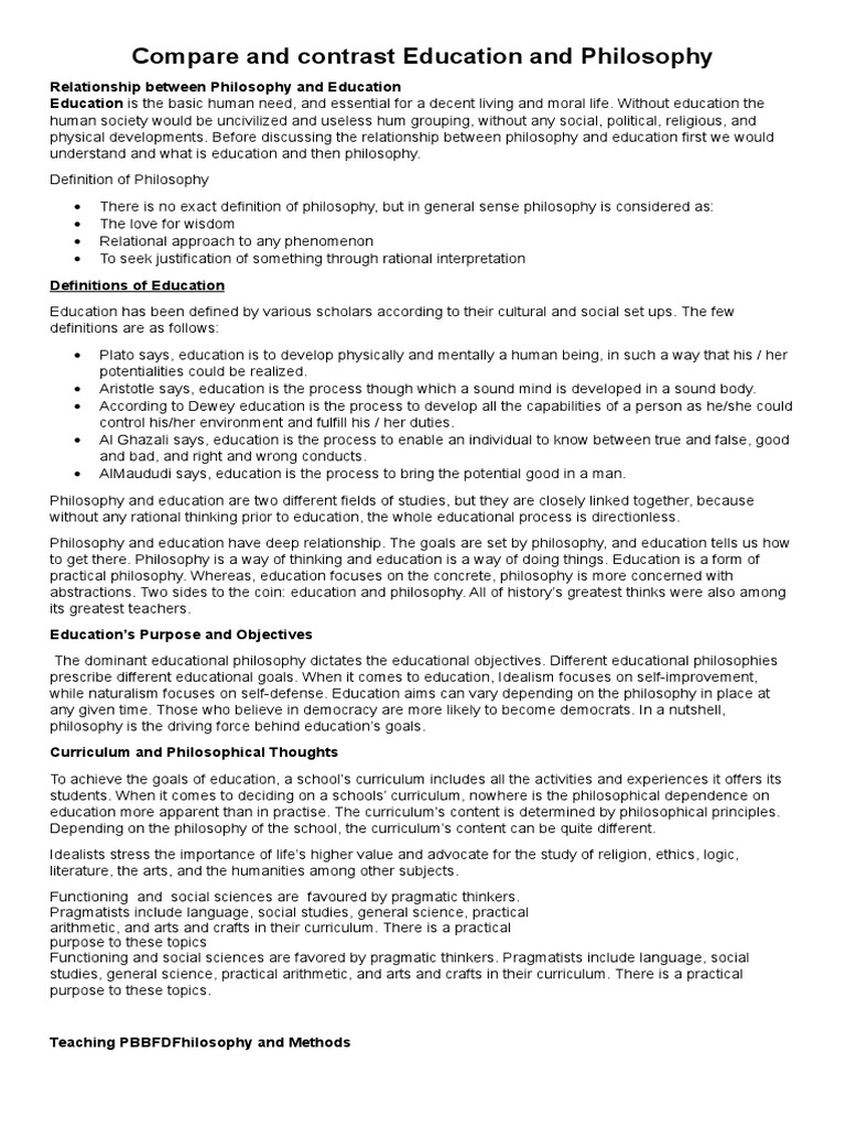Education and Philosophy: A Comparative Study | PDF | Pragmatism ...