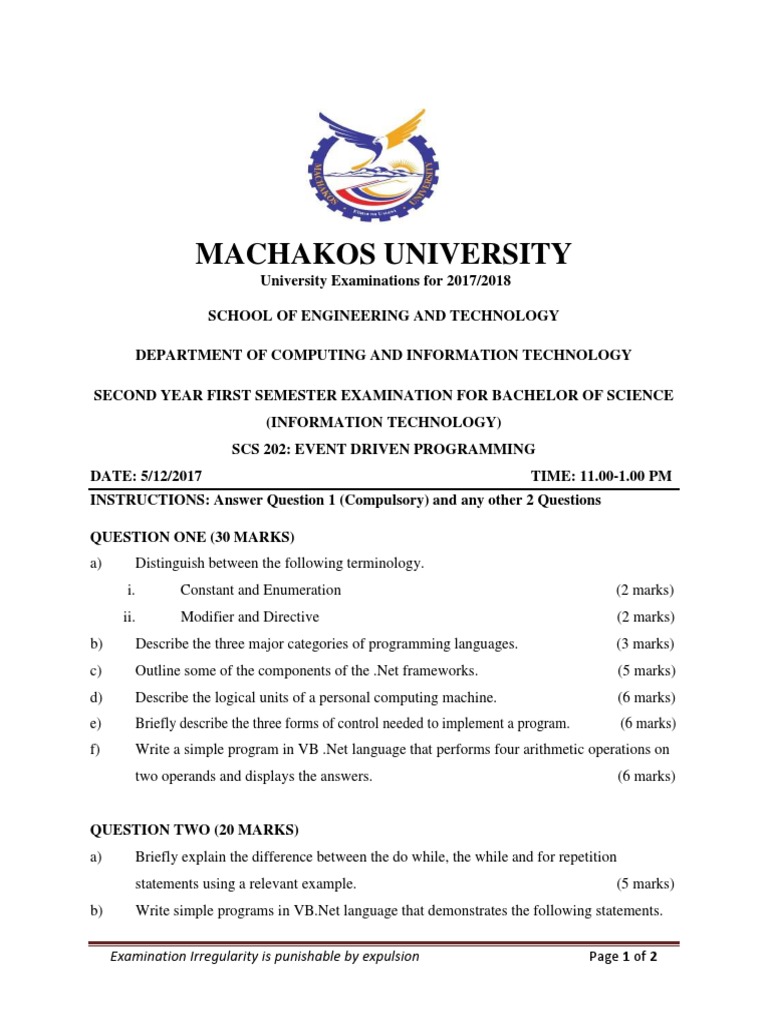 Event Driven Prog Exam Pdf Computer Program Programming