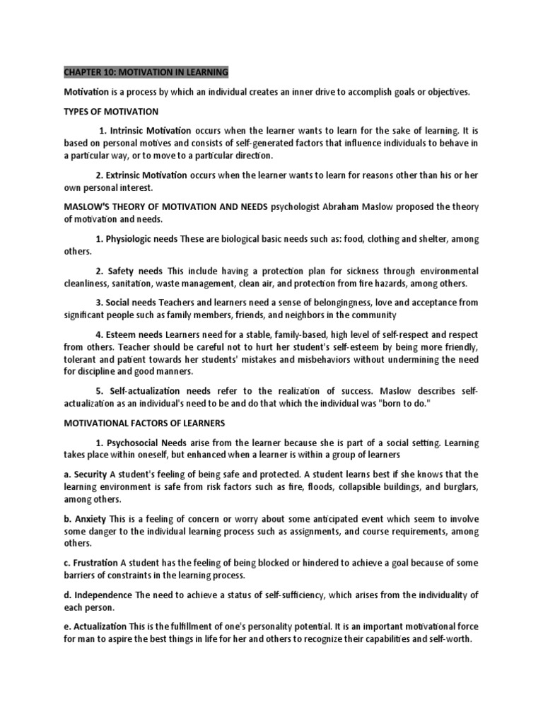 Chapter 10 Motivation In Learning Pdf