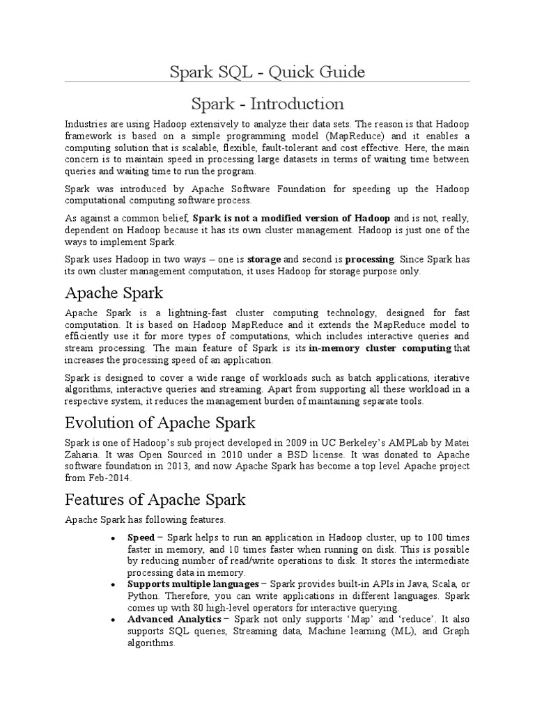 Spark SQL | PDF | Apache Spark | Apache Hadoop