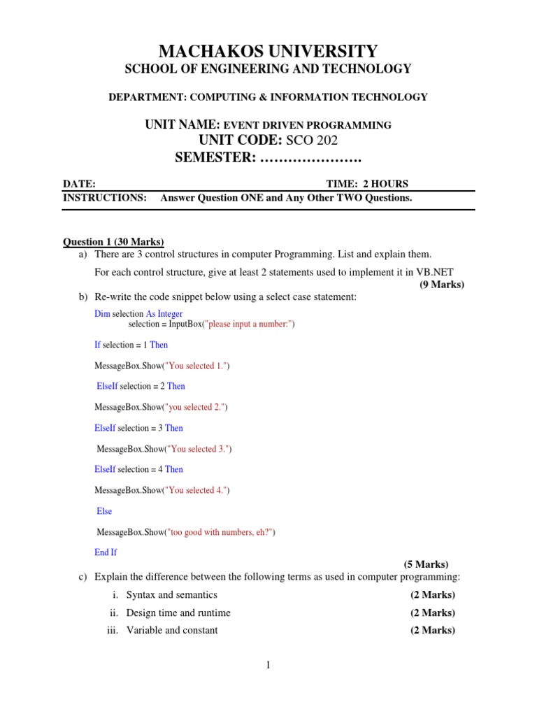 Unit Code Sco 202 | PDF | String (Computer Science) | Control Flow
