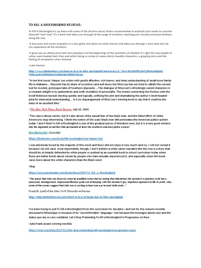 To Kill a Mockingbird Book Reviews | PDF | To Kill A Mockingbird