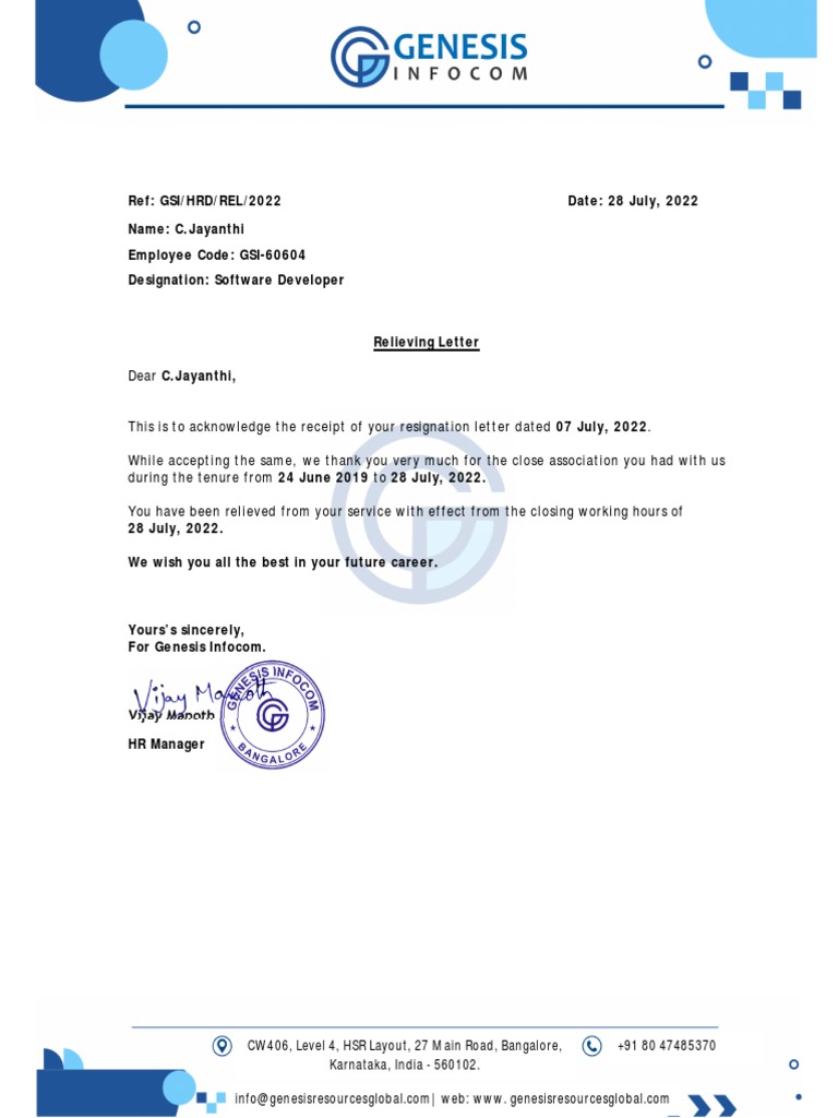 Genesisi-Relieving Letter | PDF