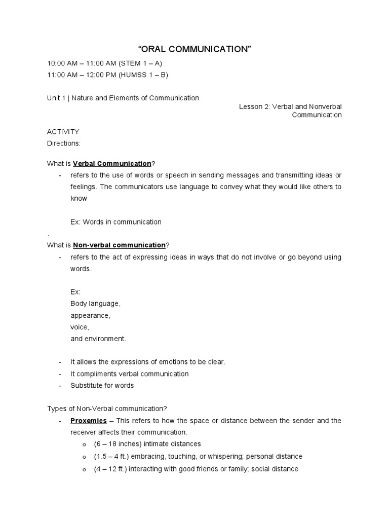 Oral Communication | PDF | Communication | Nonverbal Communication