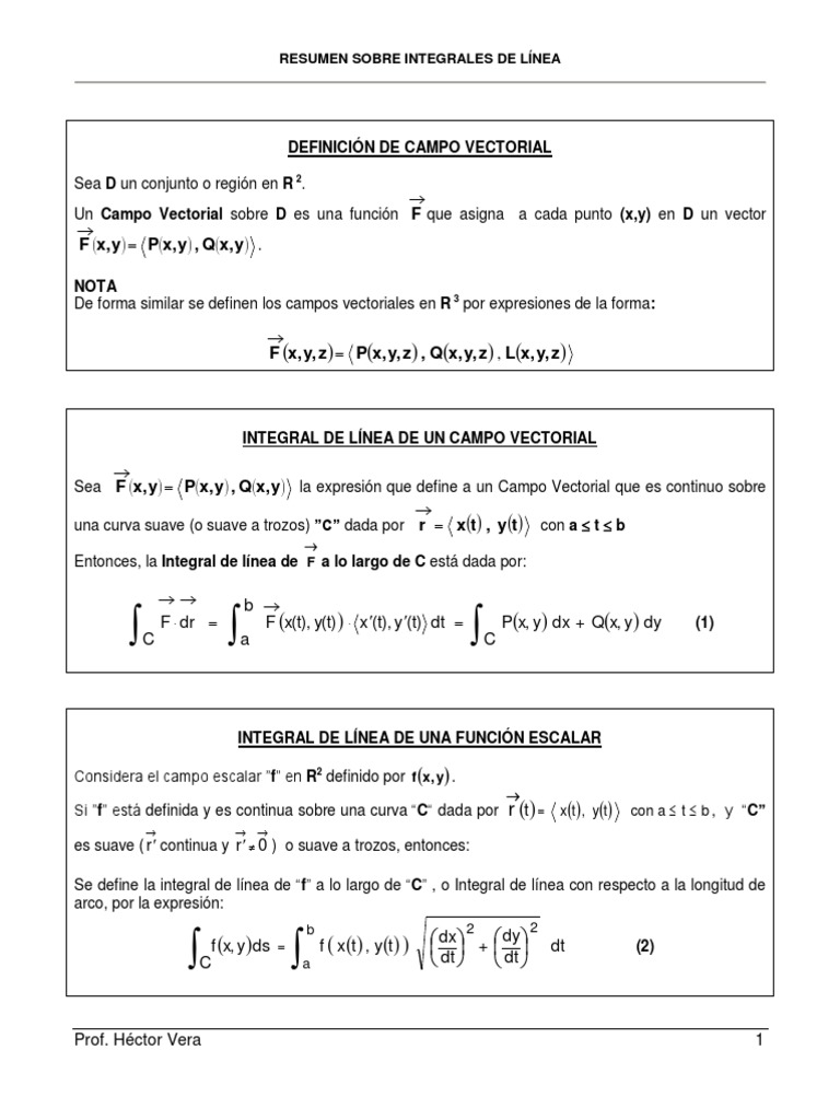 Resumen Integrales de linea (1415) | PDF | Integral | Curva