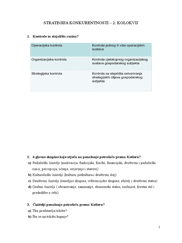 Strategija Konkurentnosti - 2. Kolokvij | PDF