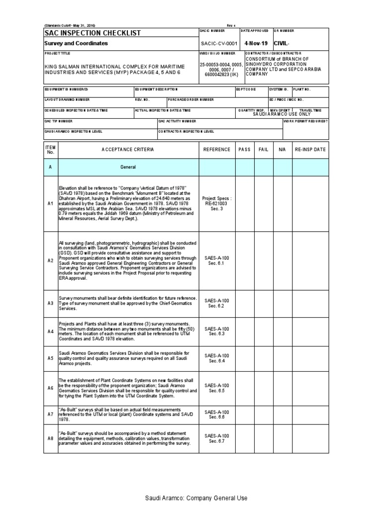 SACIC-CV-0001 Inspection Checklist | PDF