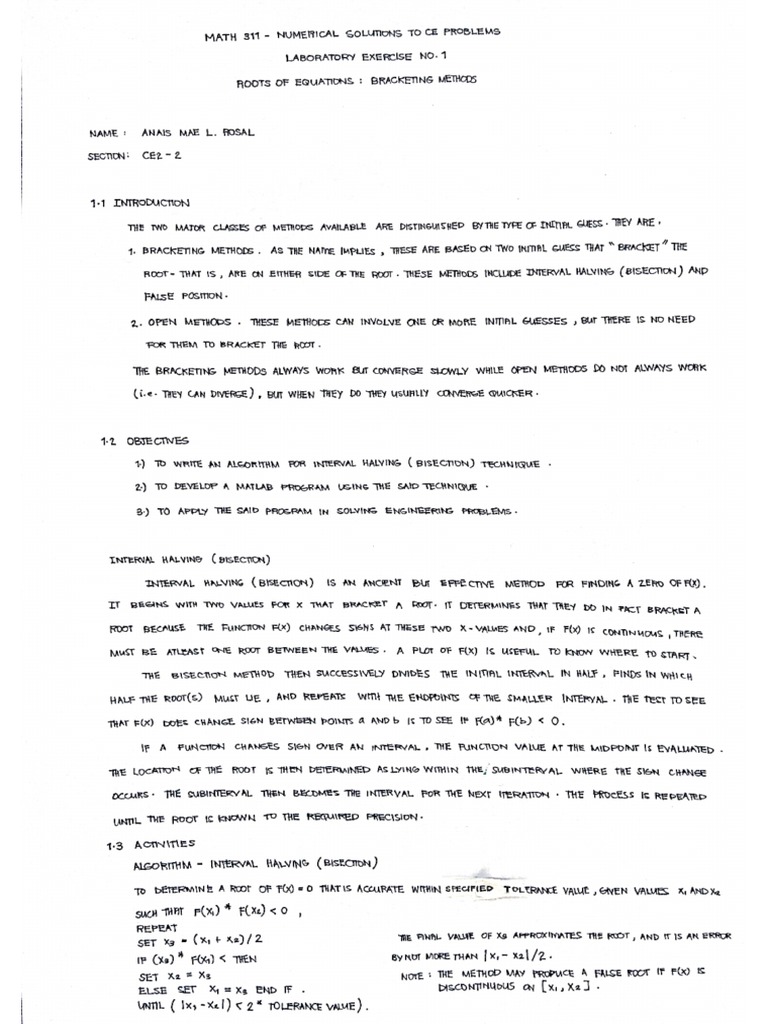 Math311 Ce2-2 Laboratory Exercise No1. | PDF