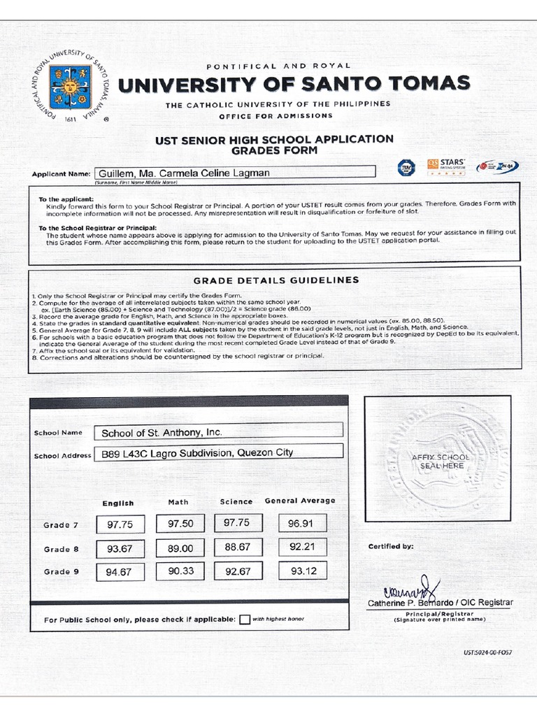 Ust Grades Pdf