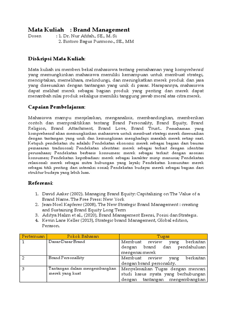 RPS Manajemen Merek 2023 | PDF