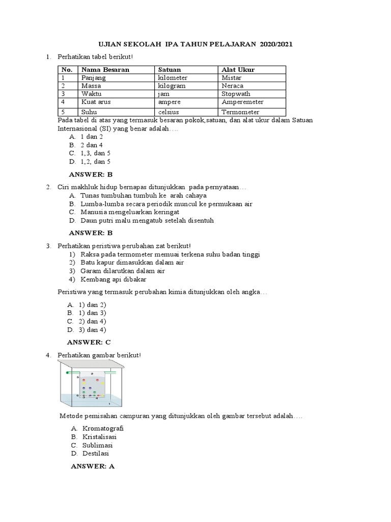 Ipa Soal Ujian Sekolah SMP 2021 | PDF