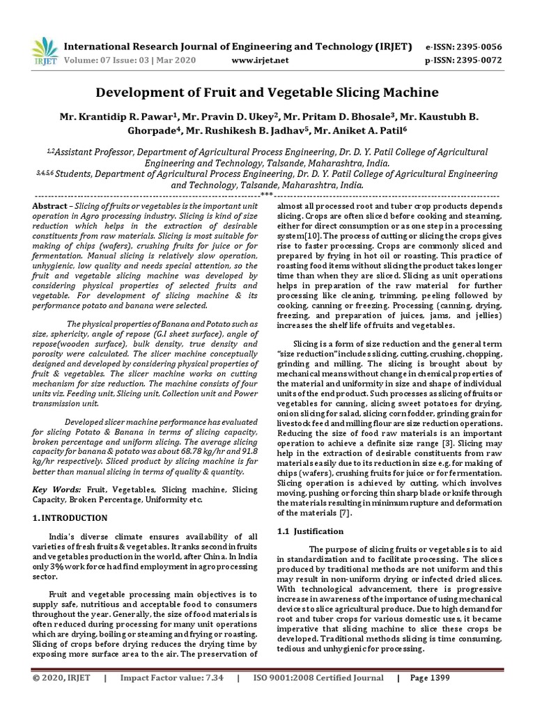 IRJET Development of Fruit and Vegetable | PDF | Vegetables | Density