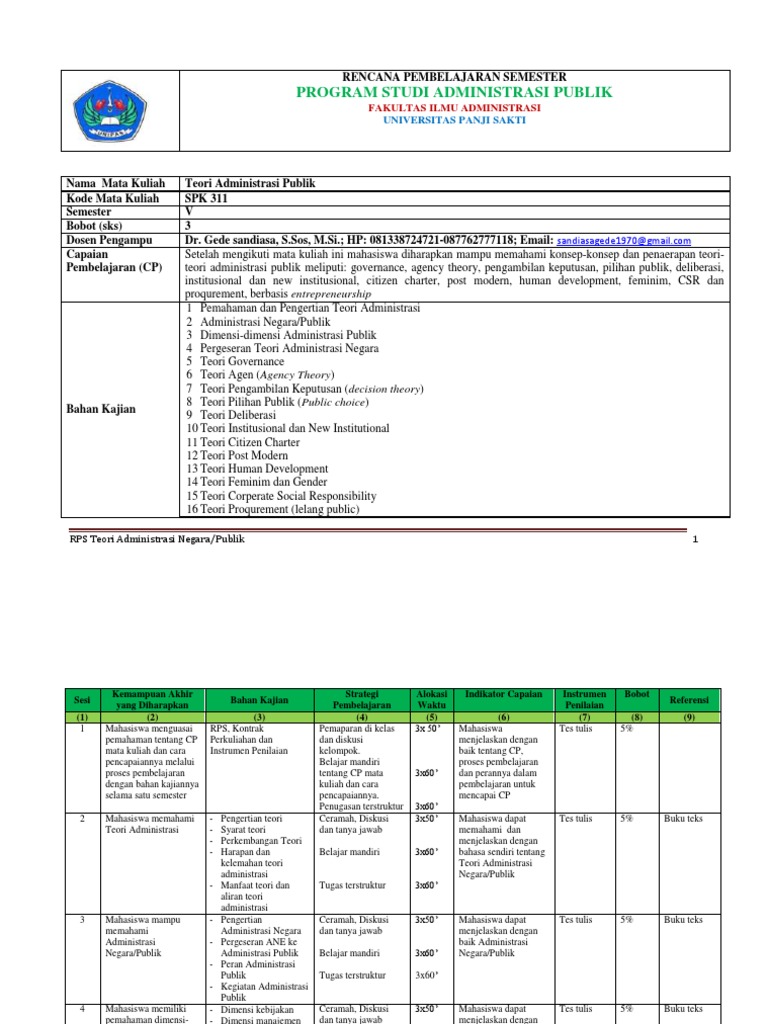 5.4. Rps Teori Administrasi Publik 2021 | PDF