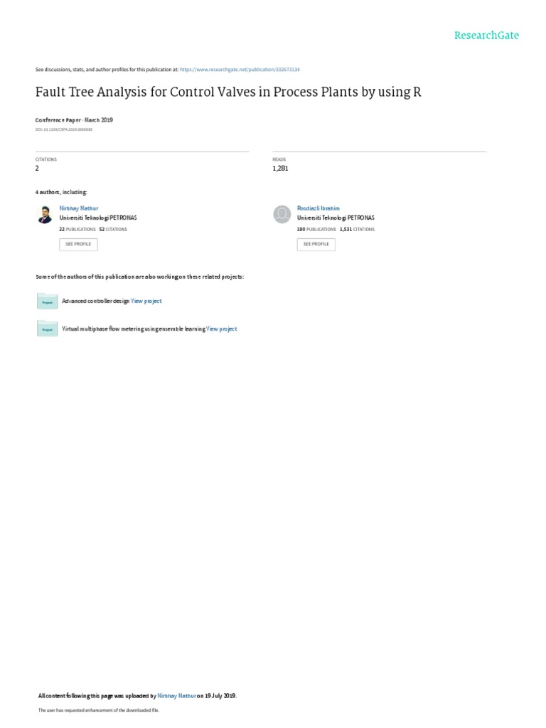 Fault Tree Analysis For Control Valves in Process Plants by Using R | PDF | Reliability ...