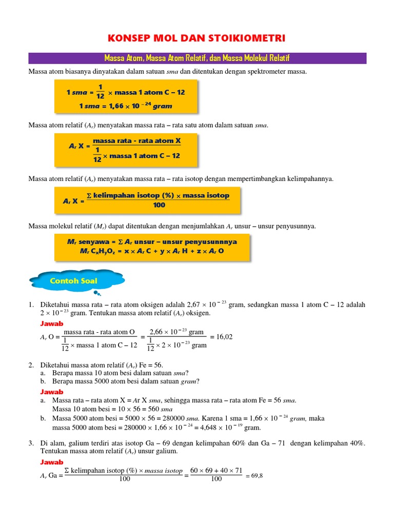 Konsep Mol Dan Stoikiometri | PDF | Metode & Bahan Ajar | Sains & Matematika