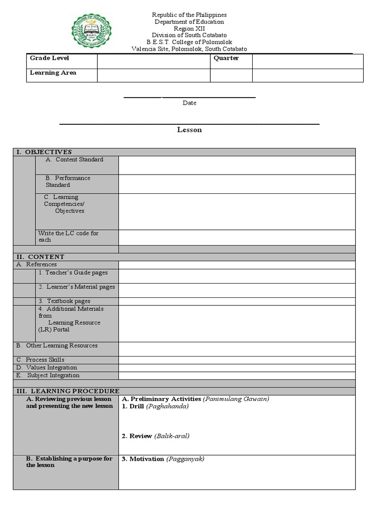 Lesson Plan Template | PDF | Learning | Teachers