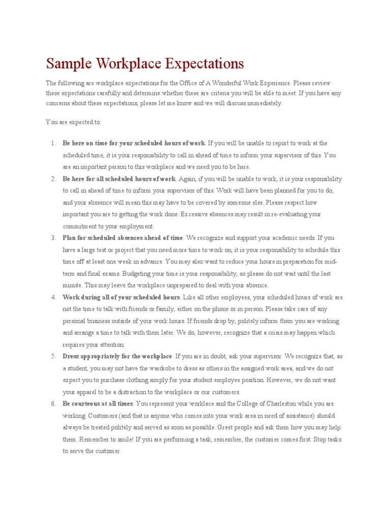 Sample Workplace Expectations Contract | PDF