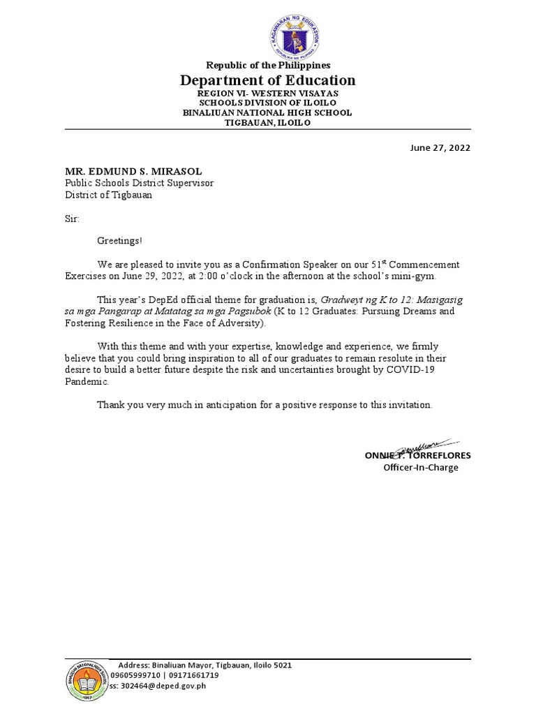 Confirmation Invitation for Commencement | PDF