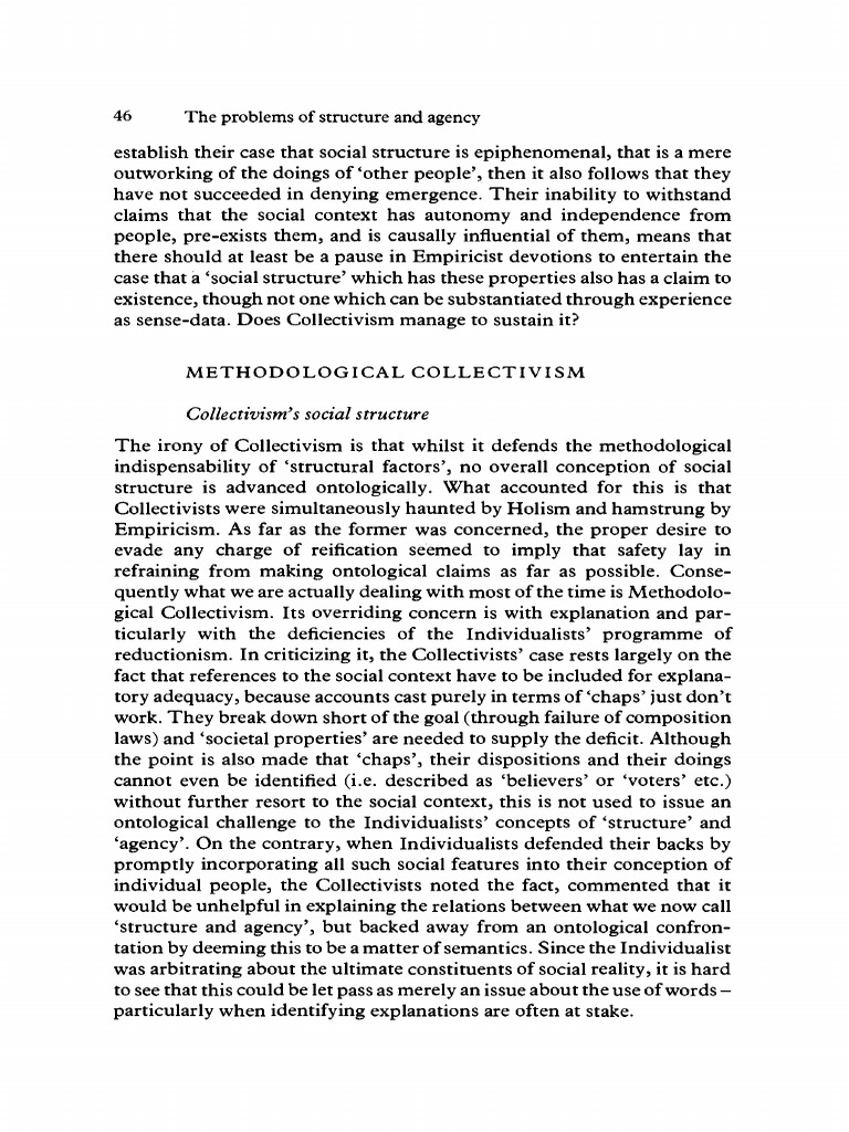 Structure and Agency in Collectivism | PDF | Reductionism | Ontology