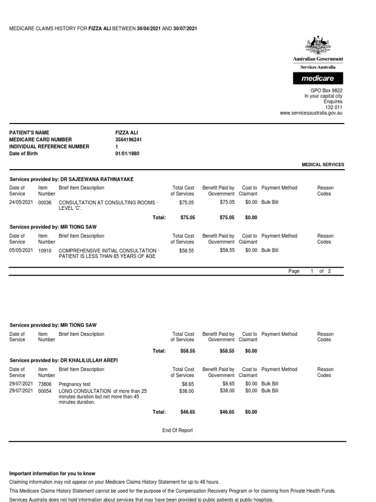 Claim History Statement | PDF | Medicine | Health Economics