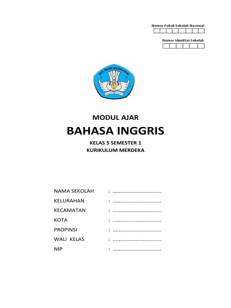 Modul Ajar Bahasa Inggris Kelas 5 Semester 1 (Gurusekali) | PDF